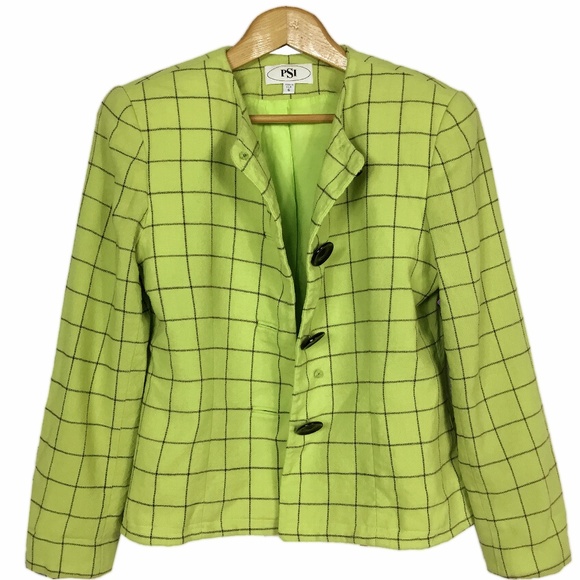 Vintage | Jackets & Coats | Vintage Neon Chartreuse Windowpane Plaid ...